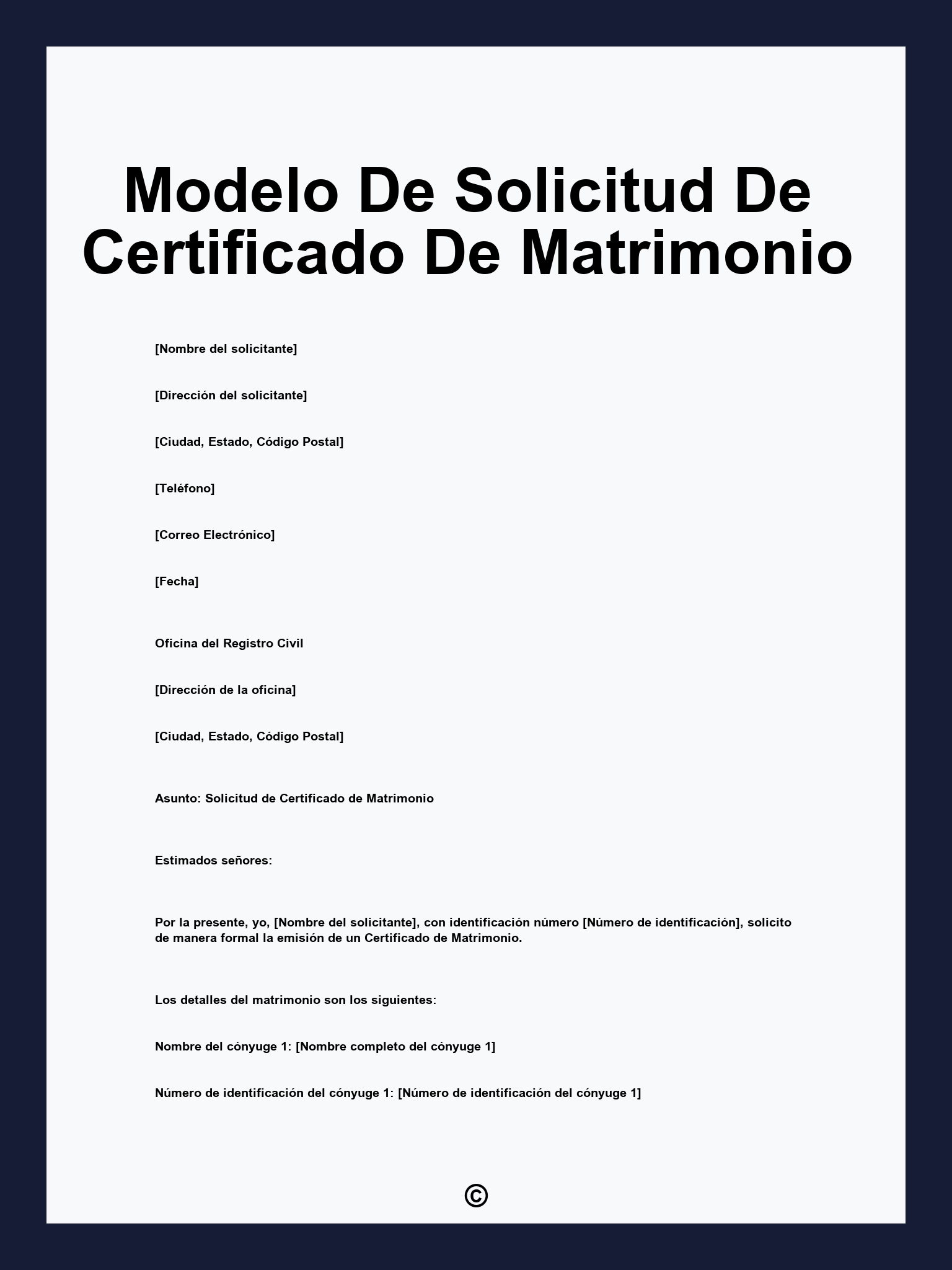 Modelo De Solicitud De Certificado De Matrimonio