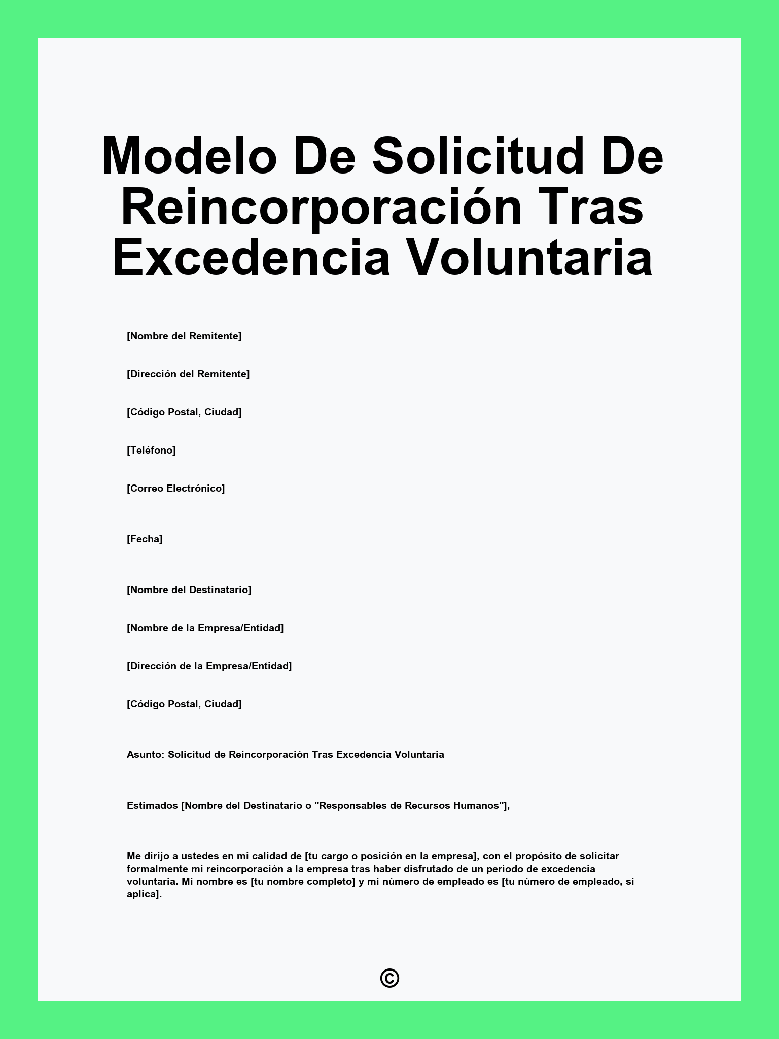 Modelo De Solicitud De Reincorporación Tras Excedencia Voluntaria