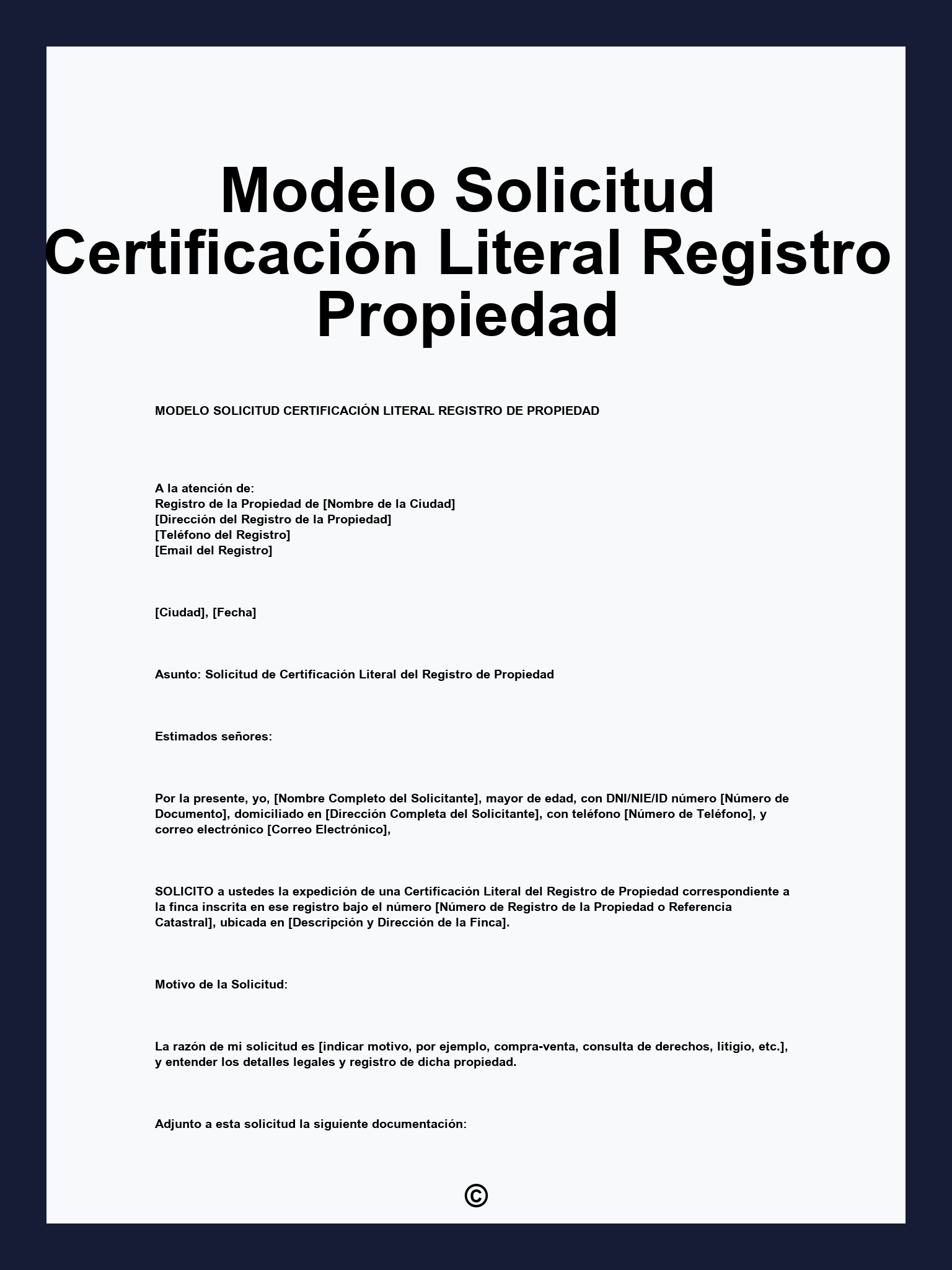 Modelo Solicitud Certificación Literal Registro Propiedad