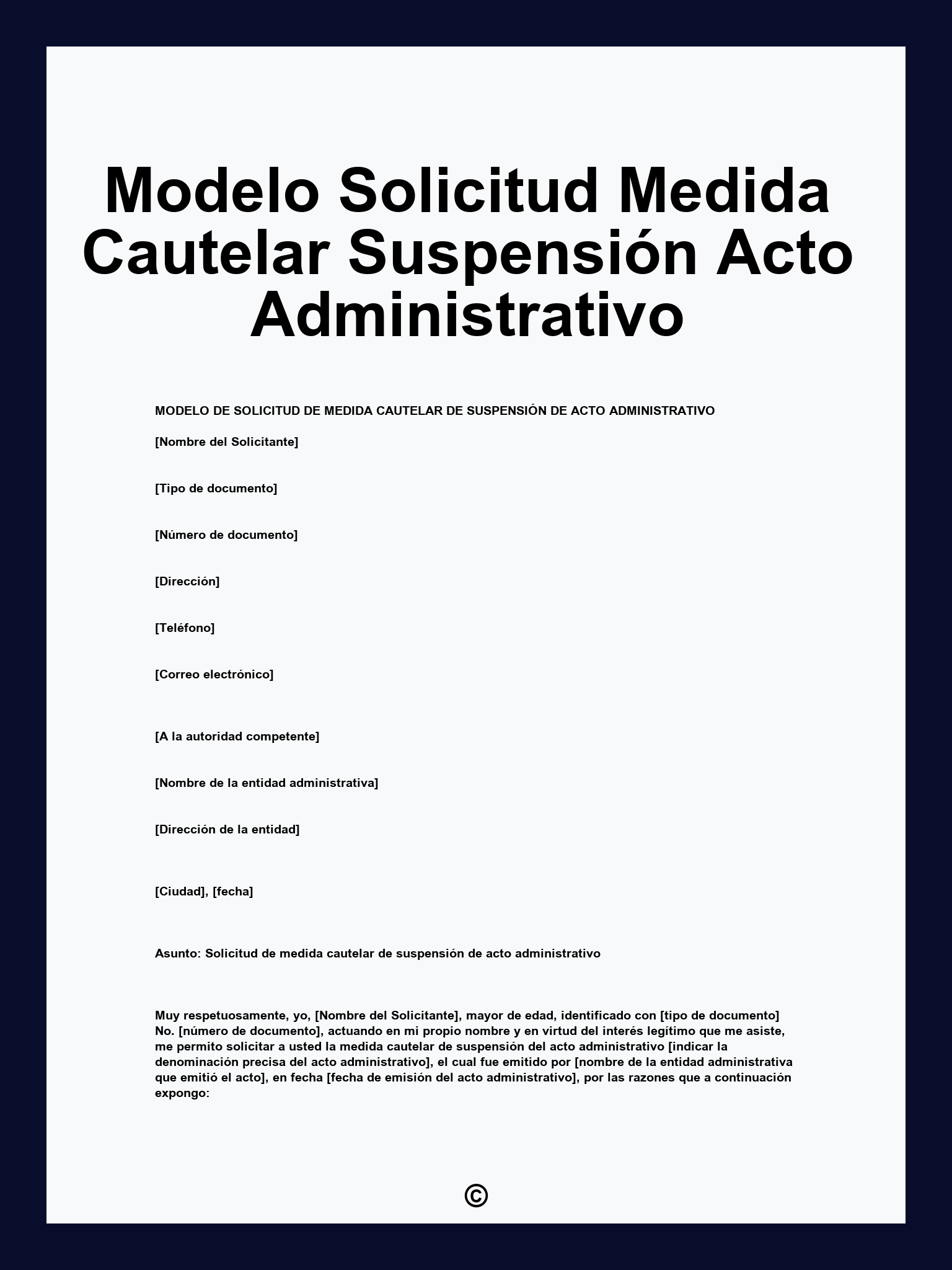 Modelo Solicitud Medida Cautelar Suspensión Acto Administrativo