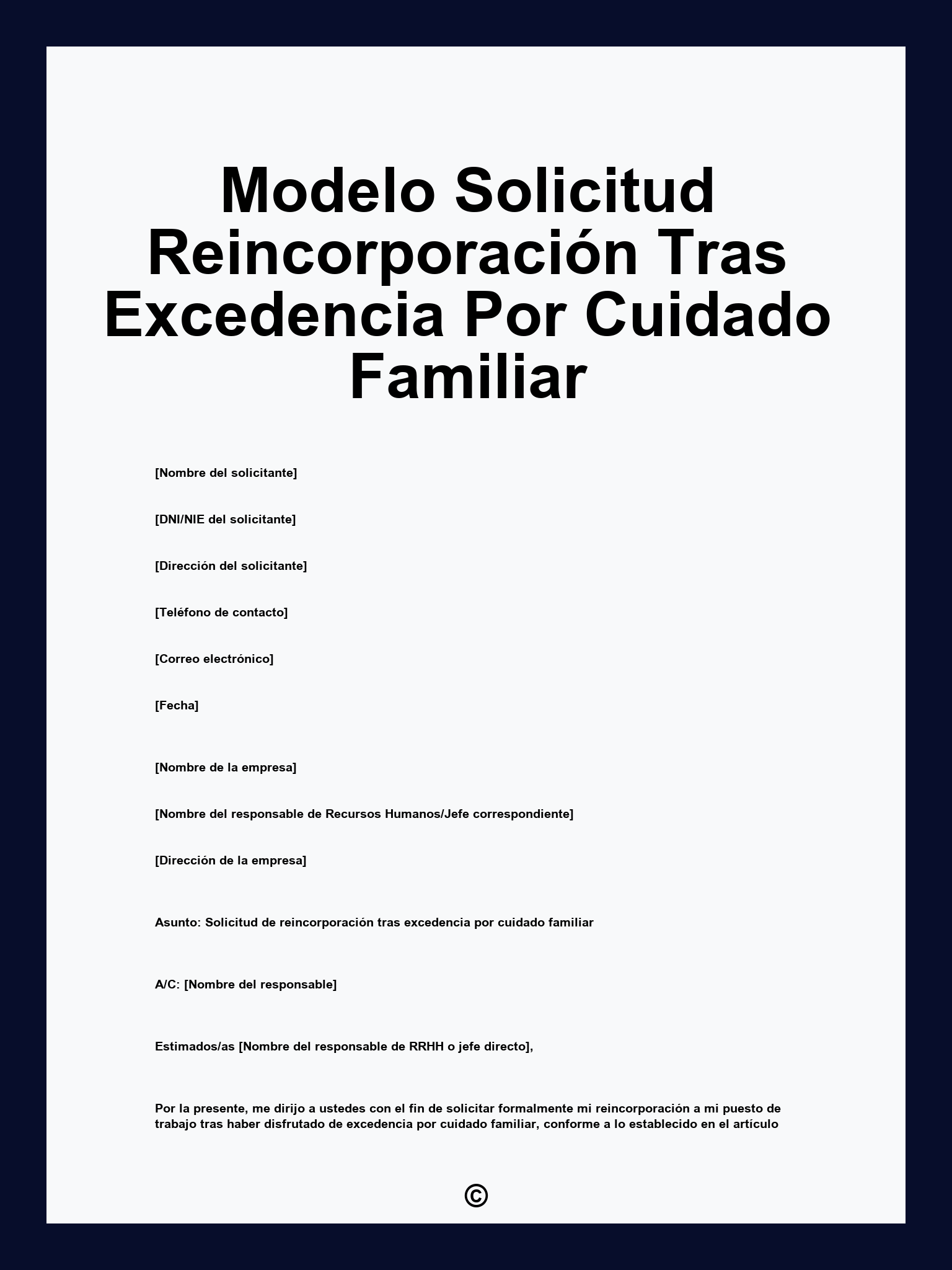 Modelo Solicitud Reincorporación Tras Excedencia Por Cuidado Familiar