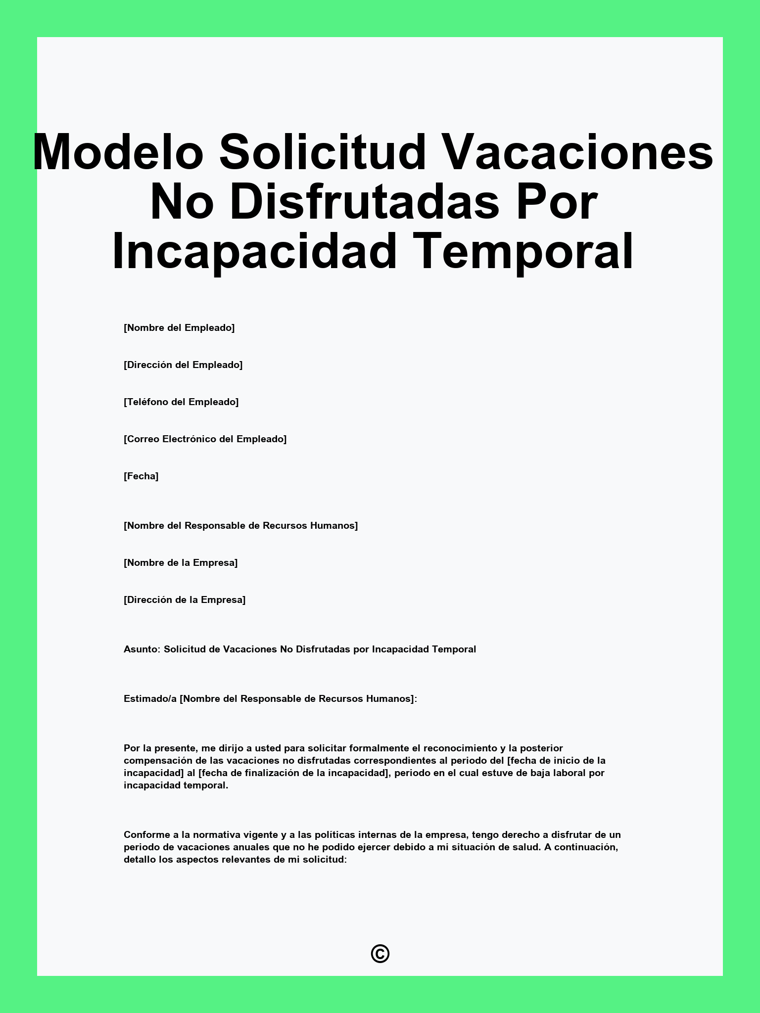 Modelo Solicitud Vacaciones No Disfrutadas Por Incapacidad Temporal